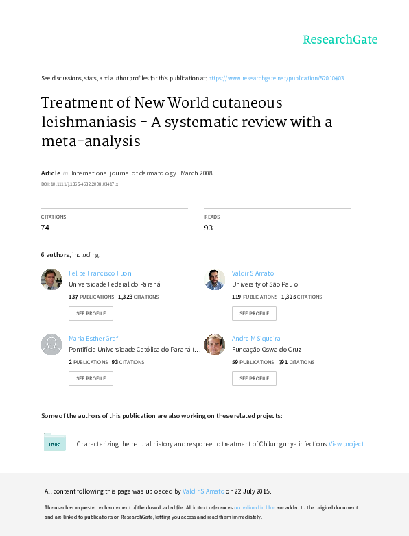 (PDF) Treatment of New World cutaneous leishmaniasis–a systematic ...