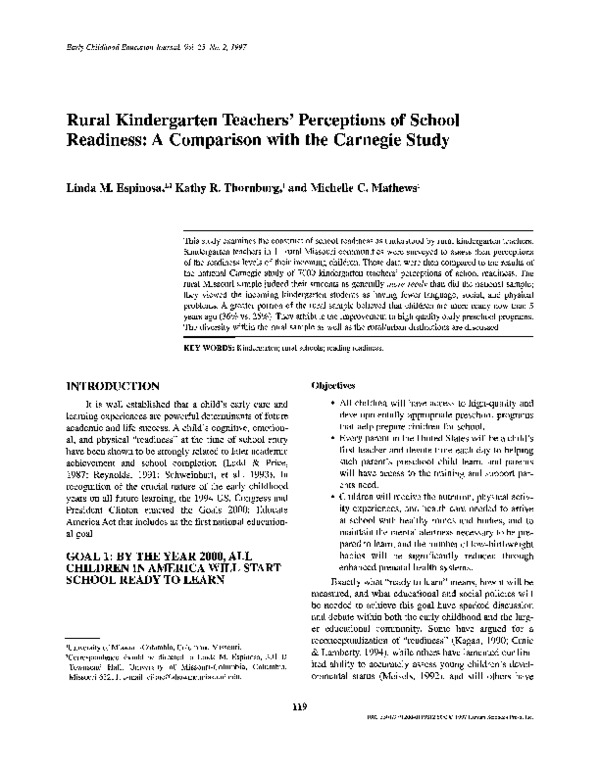 (PDF) Rural Kindergarten Teachers' Perceptions of School Readiness: A ...