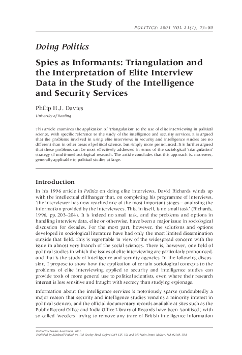 (PDF) Spies as informants: triangulation and the interpretation of ...