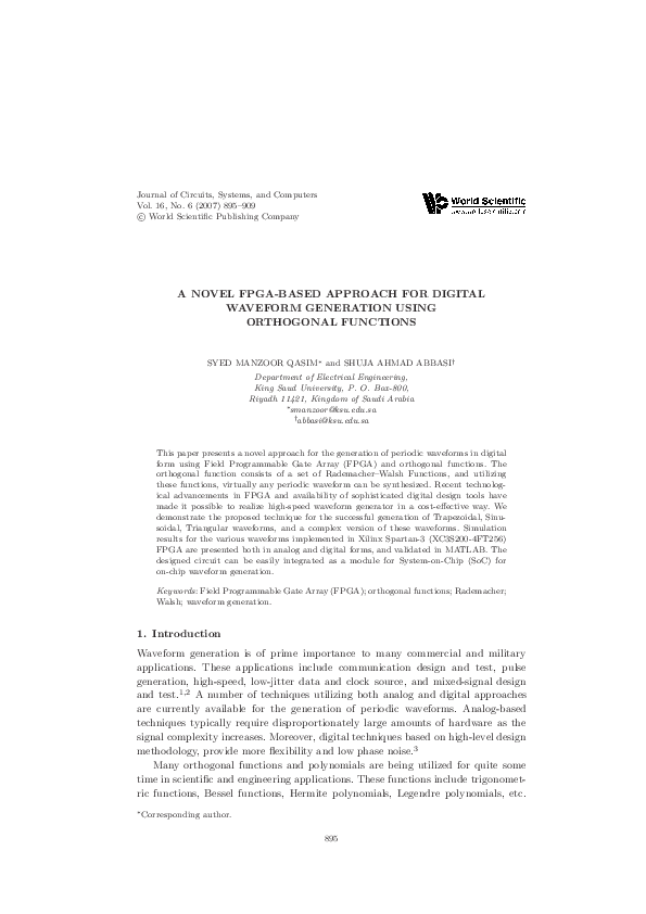 Pdf A Novel Fpga Based Approach For Digital Waveform Generation Using Orthogonal Functions