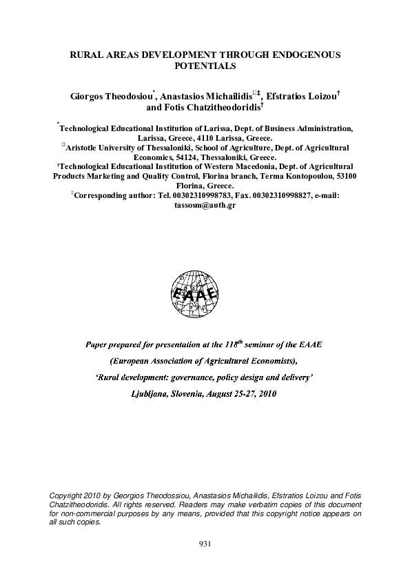 (PDF) Rural areas development through endogenous potentials