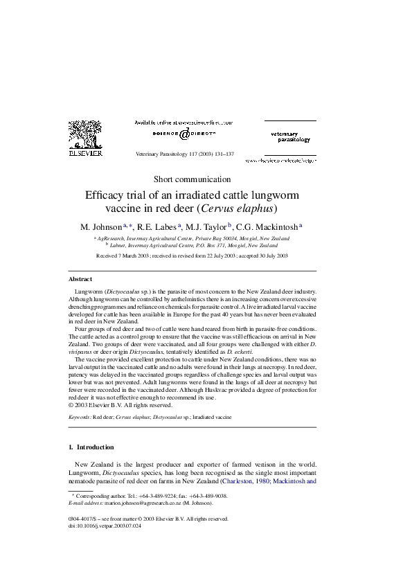 (PDF) Efficacy trial of an irradiated cattle lungworm vaccine in red ...