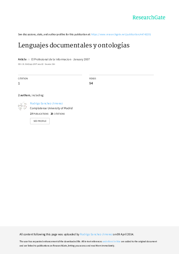 (PDF) Lenguajes documentales y ontologías