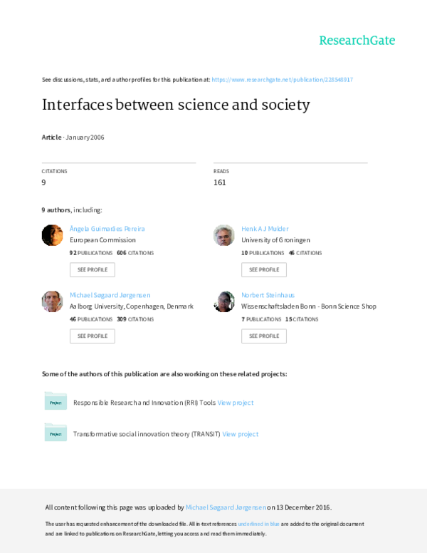 (PDF) Interfaces between science and society
