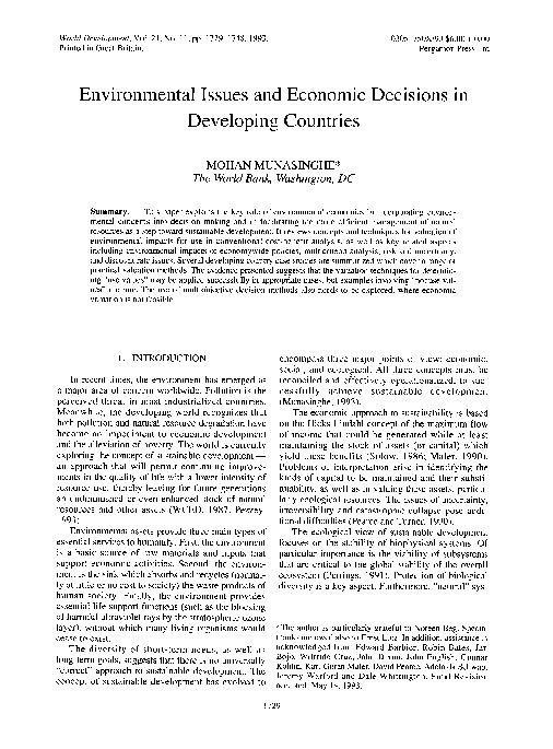 (PDF) Environmental issues and economic decisions in developing countries