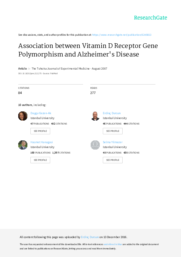 (PDF) Association between vitamin D receptor gene polymorphism and psoriasis among the Turkish ...