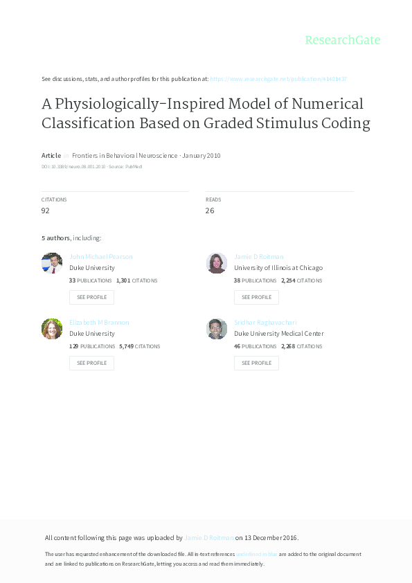 (PDF) A physiologically-inspired model of numerical classification based on graded stimulus coding