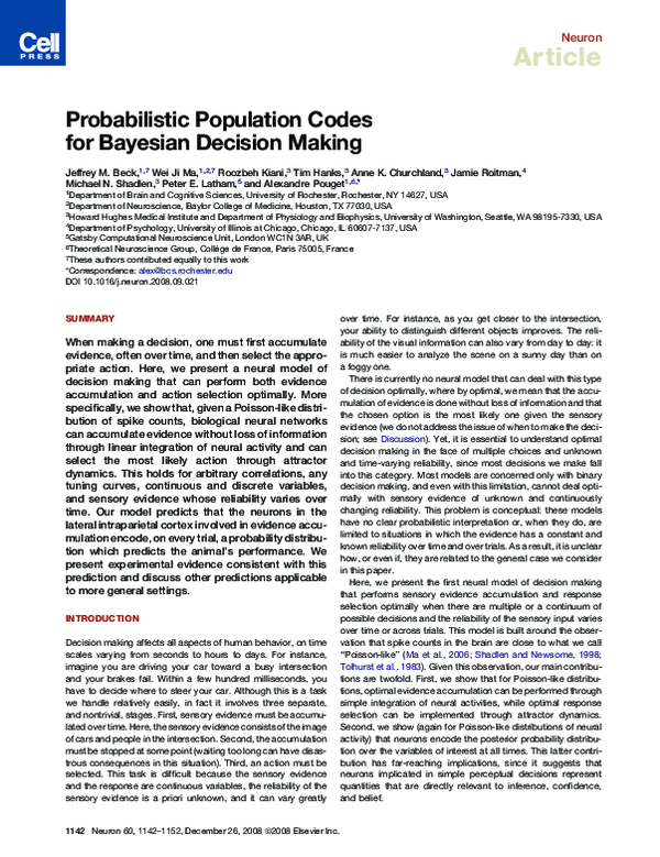 (PDF) Probabilistic Population Codes for Bayesian Decision Making