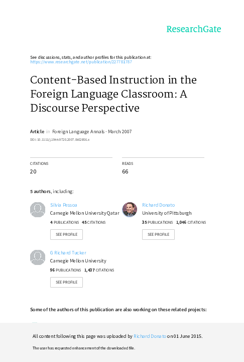 (PDF) Content-Based Instruction in the Foreign Language Classroom: A Discourse Perspective