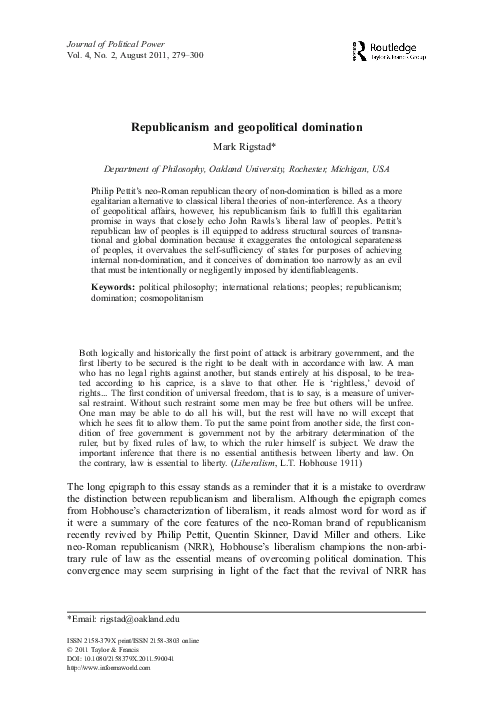 (PDF) Republicanism and Geopolitical Domination