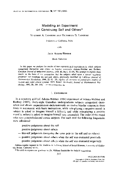 (PDF) Modeling an experiment on construing self and others