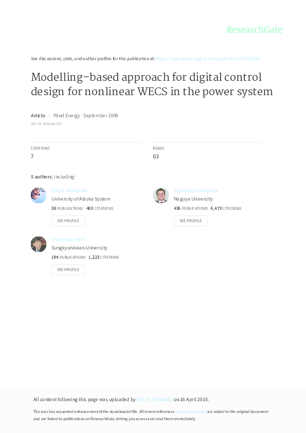 (PDF) Modelling-based approach for digital control design for nonlinear WECS in the power system