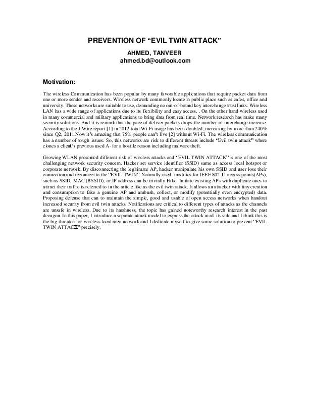 (PDF) PREVENTION OF " EVIL TWIN ATTACK