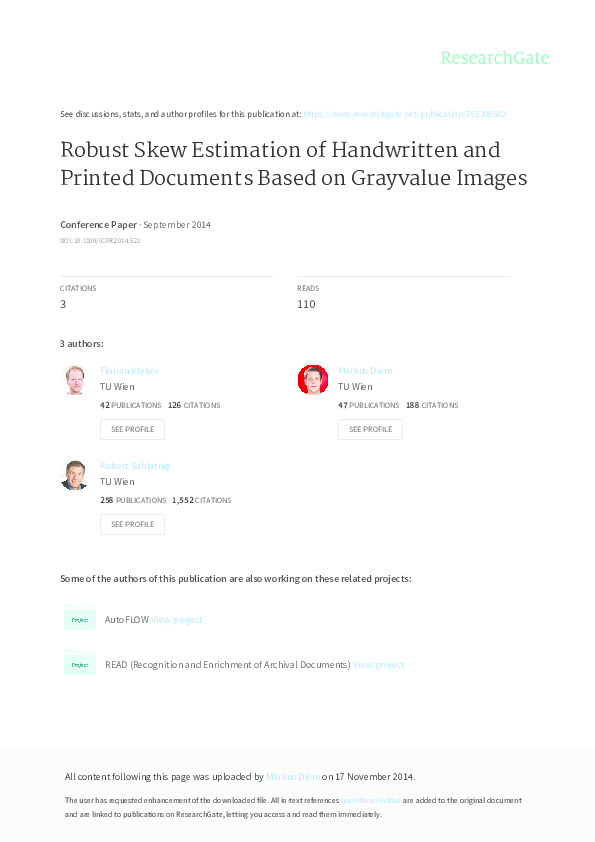 Pdf Robust Skew Estimation Of Handwritten And Printed Documents Based On Grayvalue Images
