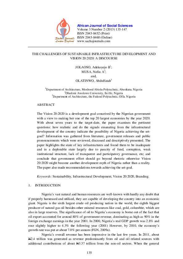 (PDF) THE CHALLENGES OF SUSTAINABLE INFRASTRUCTURE DEVELOPMENT AND