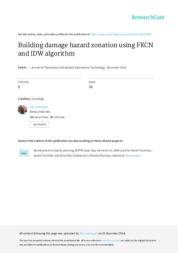 (PDF) Building Damage Hazard Zonation Using FKCN and IDW Algorithm