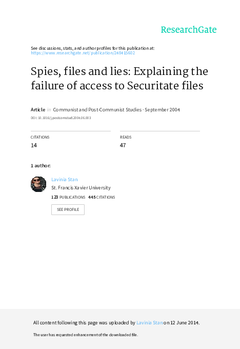 (PDF) Spies, files and lies: explaining the failure of access to ...