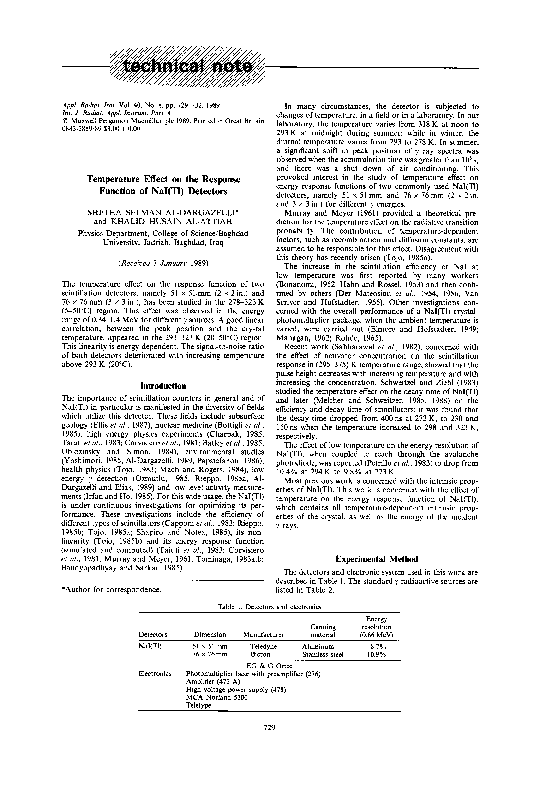 (PDF) Temperature effect on the response function of NaI (Tl) detectors