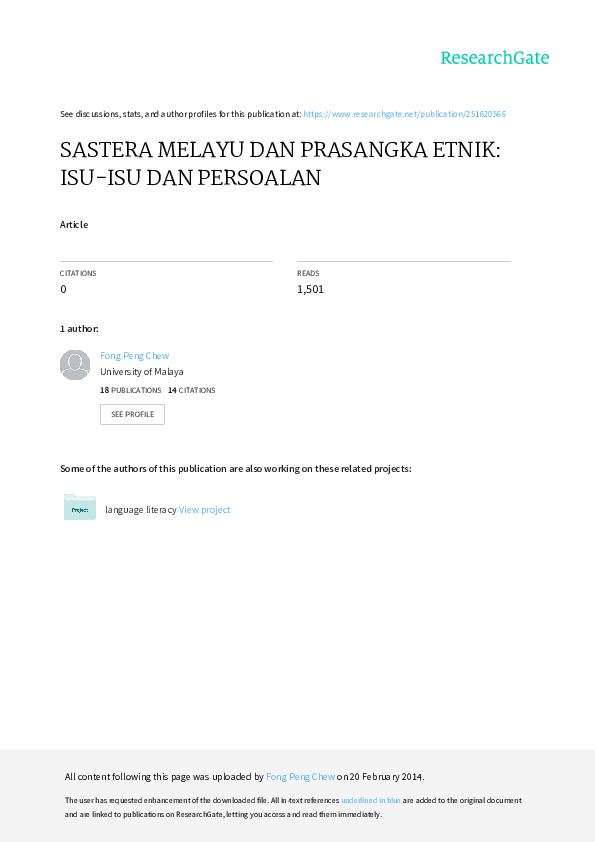 (PDF) Sastera Melayu Dan Prasangka Etnik: Isu-isu Dan Persoalan
