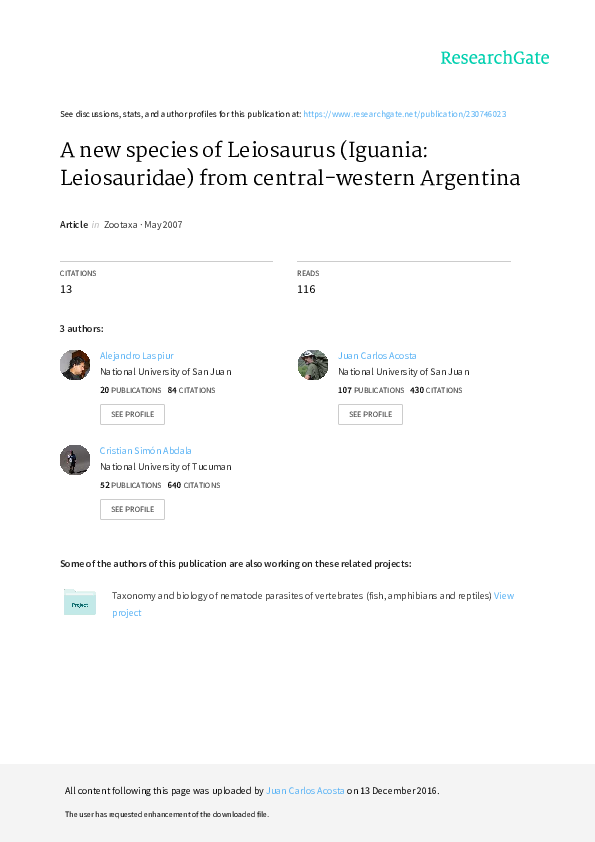 (PDF) A new species of Leiosaurus (Iguania: Leiosauridae) from central ...