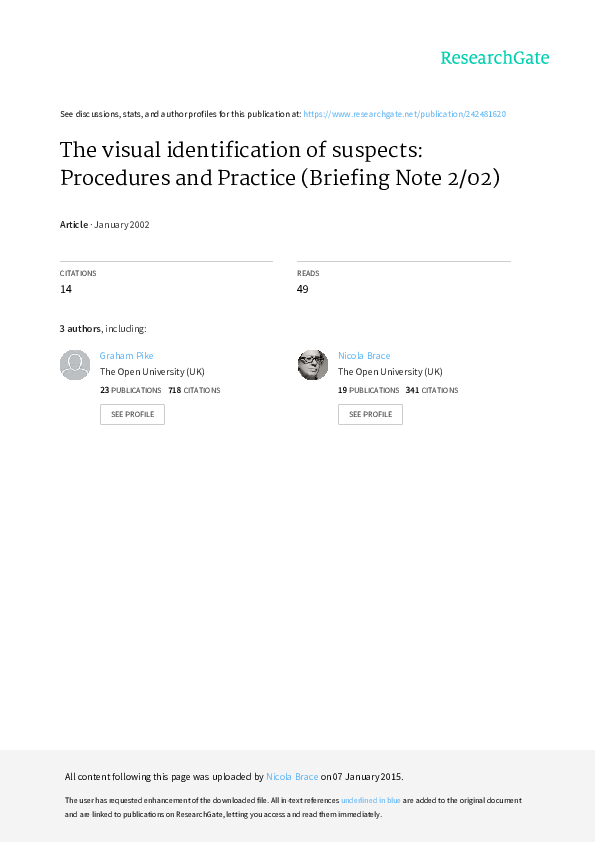 (PDF) The visual identification of suspects: Procedures and practice