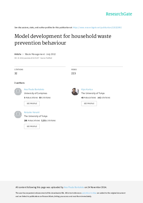 (PDF) Model development for household waste prevention behaviour