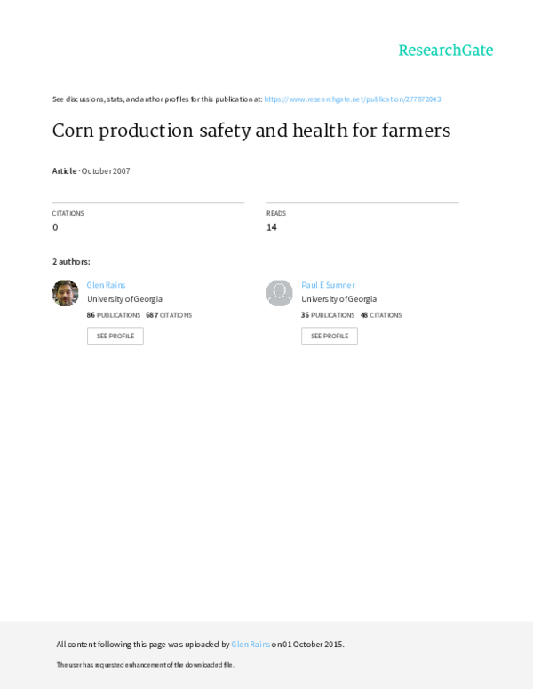 (PDF) Corn production safety and health for farmers | Glen Rains ...