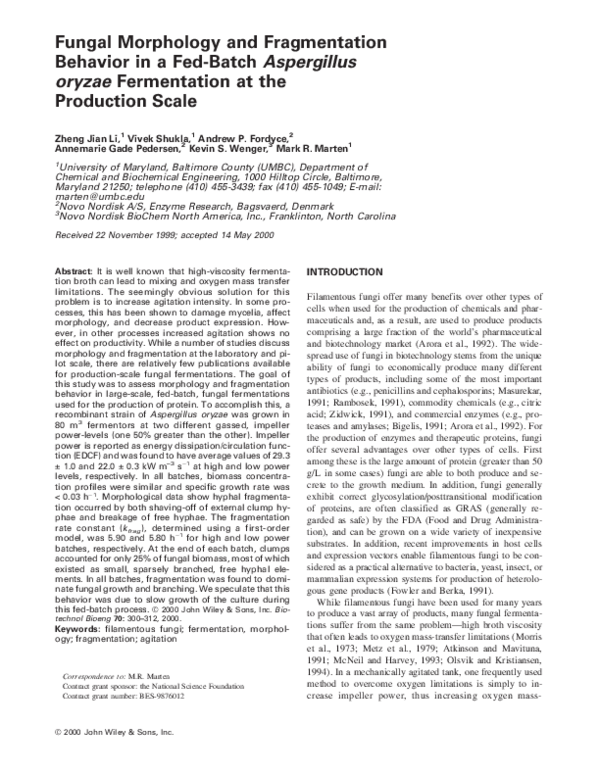 (PDF) Fungal morphology and fragmentation behavior in a fed ...