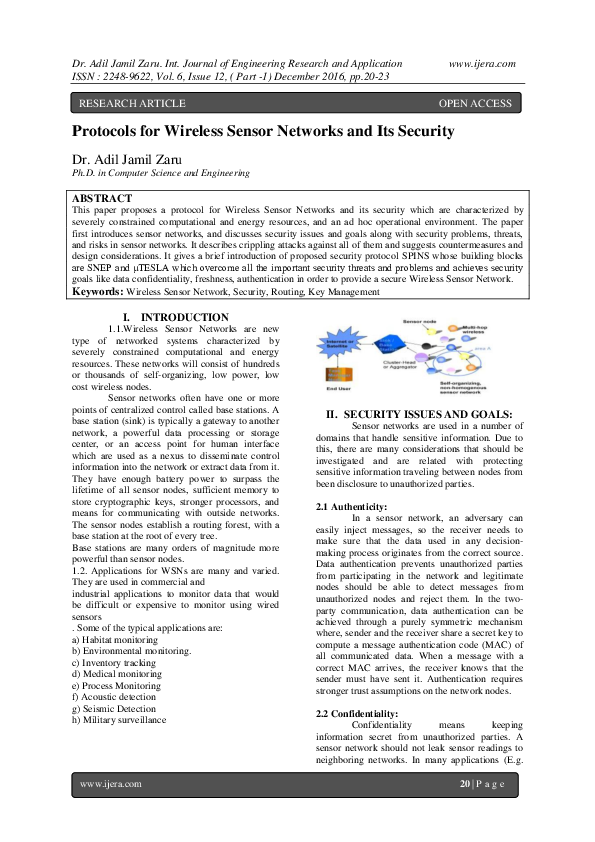 Pdf Protocols For Wireless Sensor Networks And Its Security