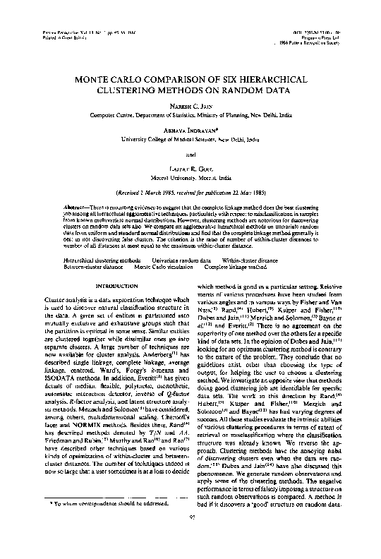 Pdf Monte Carlo Comparison Of Six Hierarchical Clustering Methods On Random Data