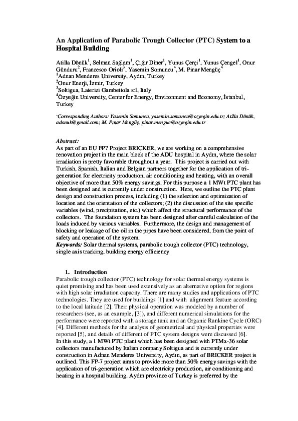 (PDF) An Application of Parabolic Trough Collector (PTC) System to a ...