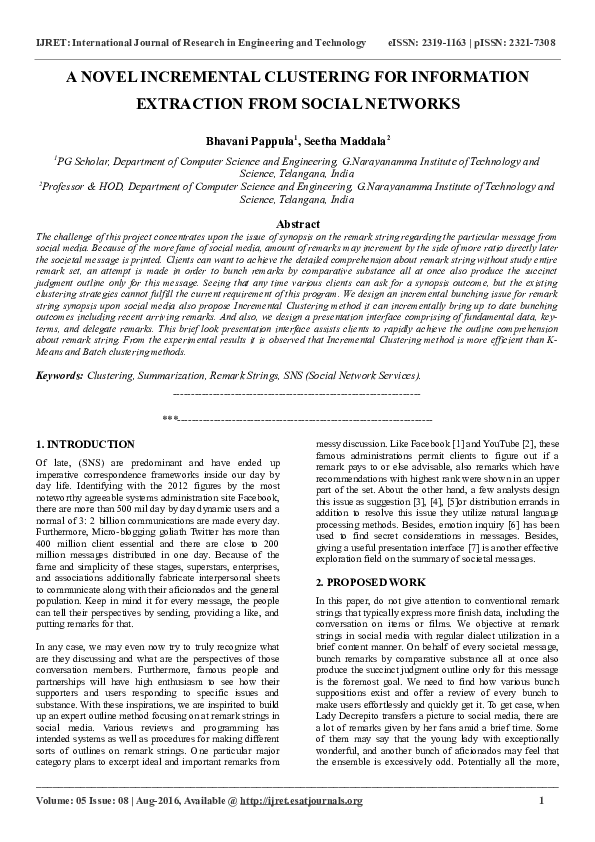 Doc A Novel Incremental Clustering For Information Extraction From Social Networks