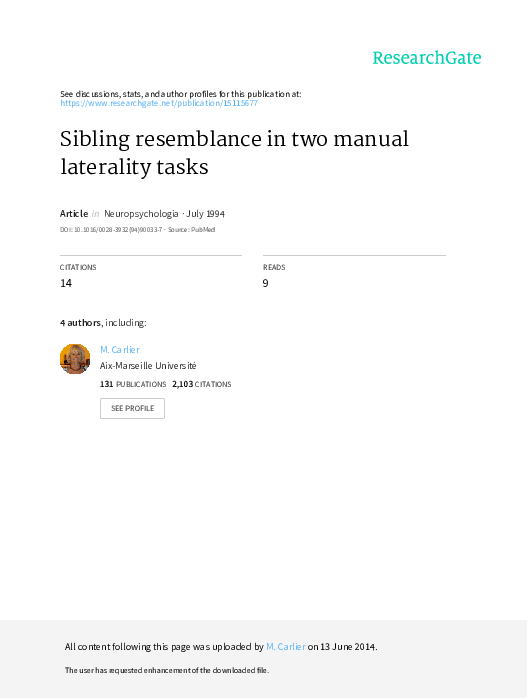 (PDF) Sibling resemblance in two manual laterality tasks