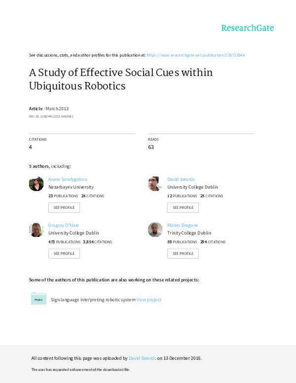 (PDF) A study of effective social cues within ubiquitous robotics