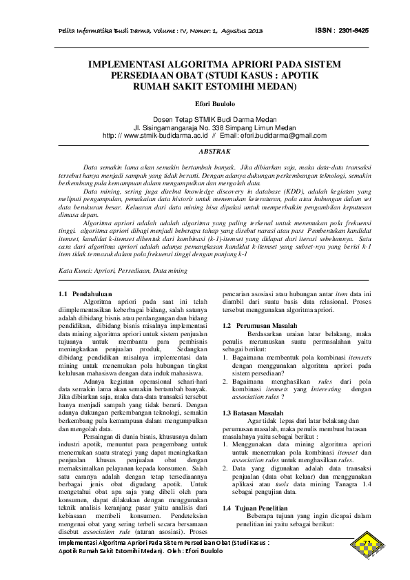 (PDF) IMPLEMENTASI ALGORITMA APRIORI PADA SISTEM PERSEDIAAN OBAT (STUDI ...