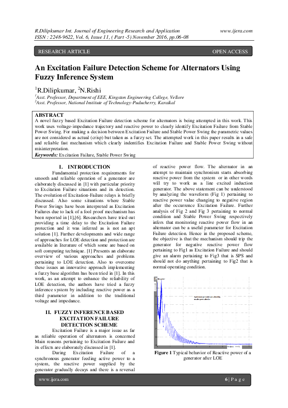 (PDF) An Excitation Failure Detection Scheme for Alternators Using Fuzzy Inference System