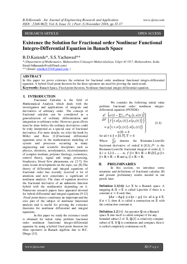 Pdf Existence The Solution For Fractional Order Nonlinear Functional