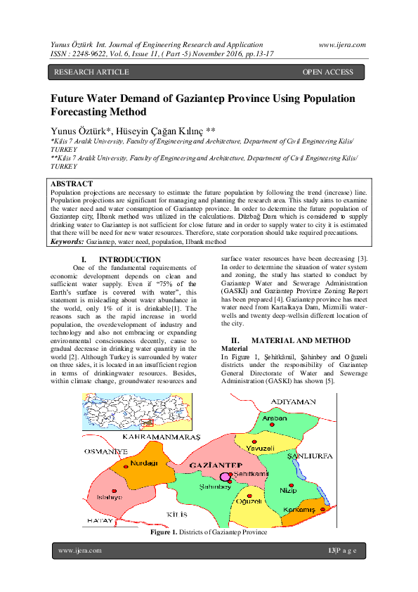 (PDF) Future Water Demand of Gaziantep Province Using Population ...