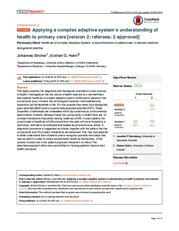 (PDF) Applying a complex adaptive system's understanding of health to ...