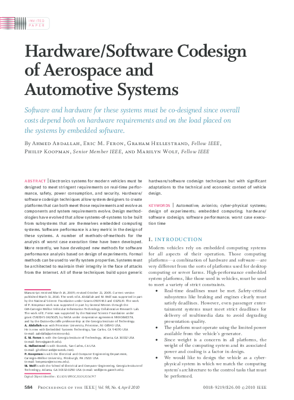 (PDF) Hardware/Software Codesign of Aerospace and Automotive Systems