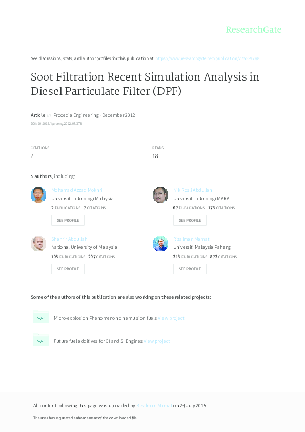 (PDF) Soot filtration recent simulation analysis in diesel particulate ...