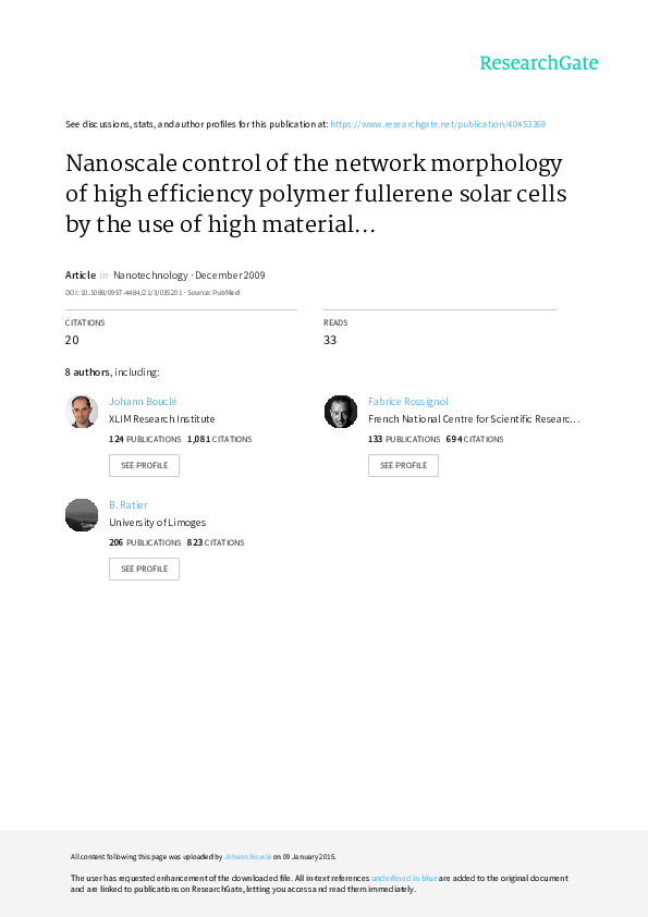 (PDF) Nanoscale Morphology Control in Solar Cells