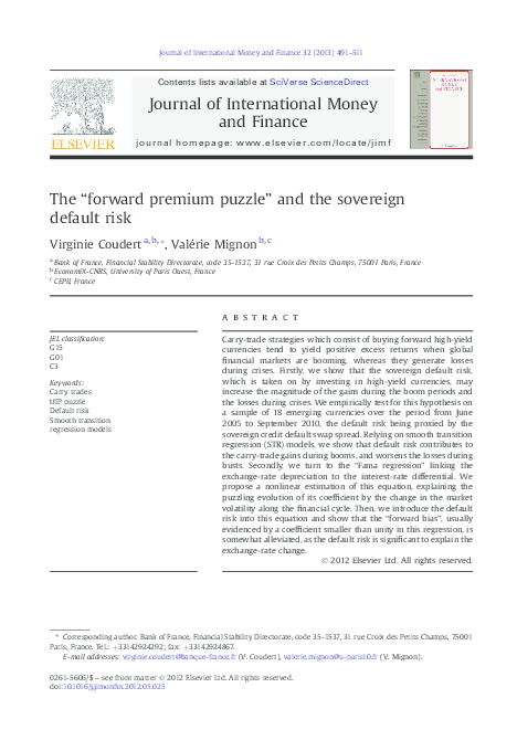 (PDF) The “forward premium puzzle” and the sovereign default risk