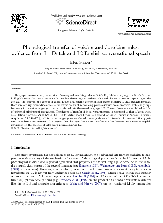 (PDF) Phonological transfer of voicing and devoicing rules: evidence ...