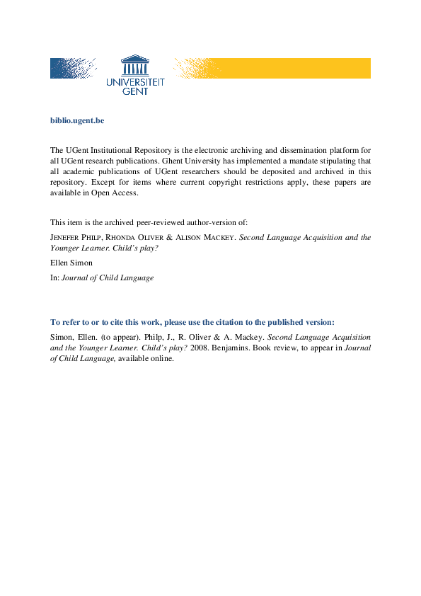 (PDF) Jenefer Philp, Rhonda Oliver & Alison Mackey (eds), Second ...