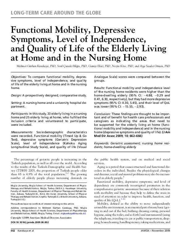 (PDF) Functional Mobility, Depressive Symptoms, Level of Independence ...