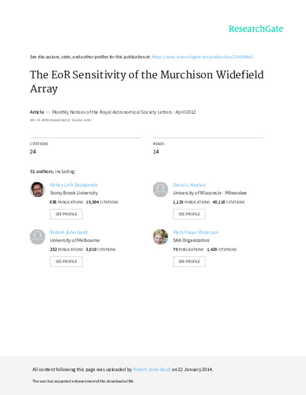 (PDF) The EoR sensitivity of the Murchison Widefield Array | Mark ...