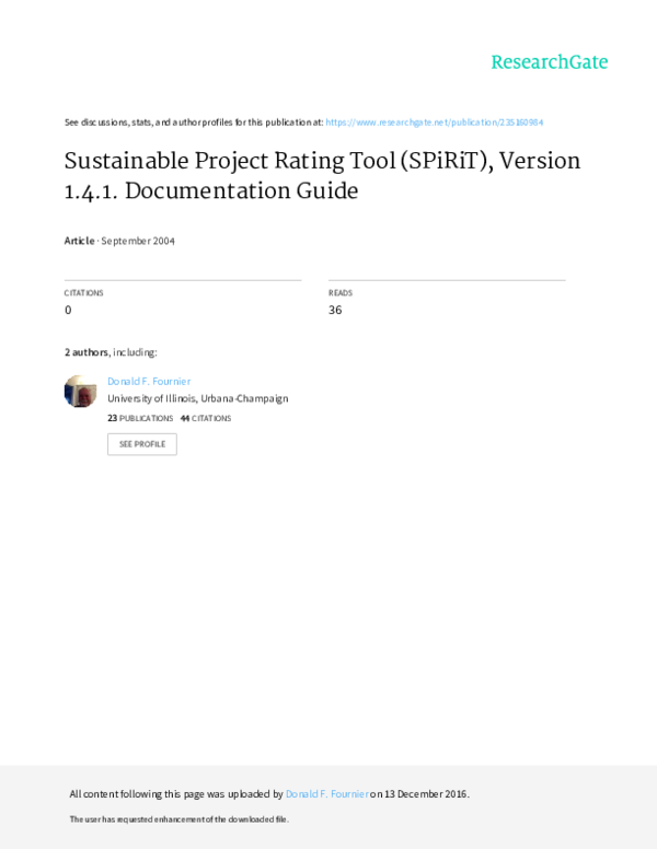 (PDF) Sustainable Project Rating Tool (SPiRiT), Version 1.4. 1 ...