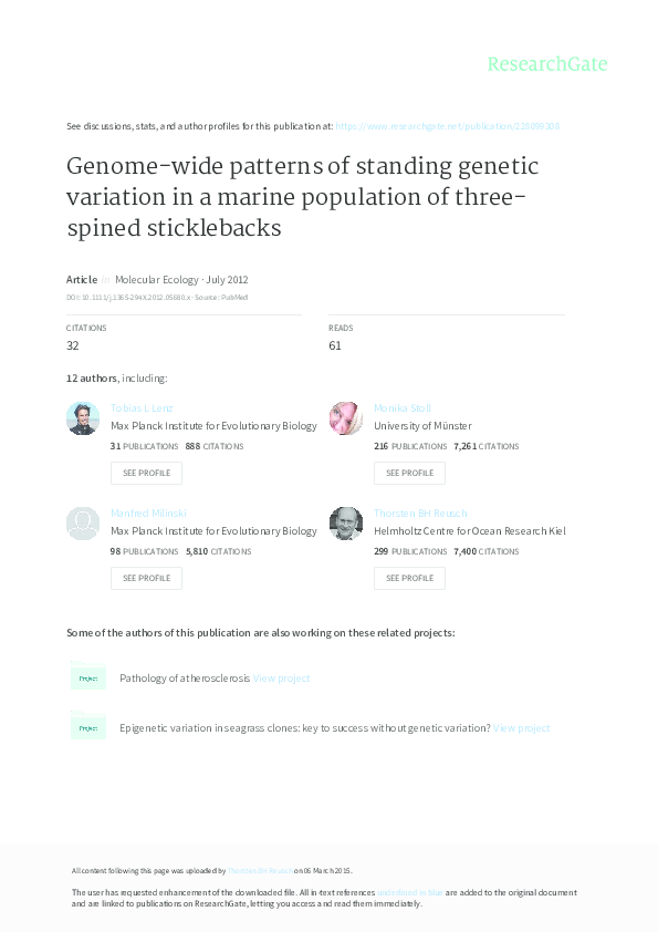 (PDF) Genome-wide patterns of standing genetic variation in a marine ...