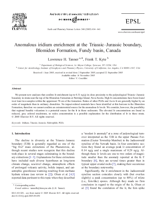 (PDF) Anomalous iridium enrichment at the Triassic–Jurassic boundary ...